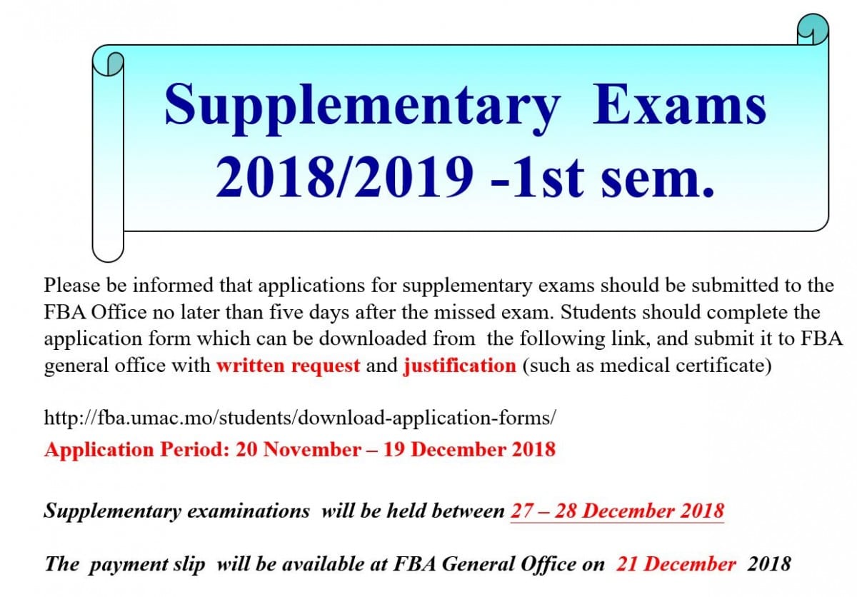 Application for Supplementary Examinations (2018/2019 1st Semester ...