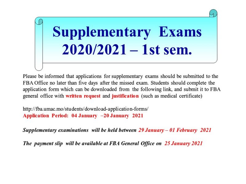 Application for Supplementary Examinations (2020/2021 1st Semester ...