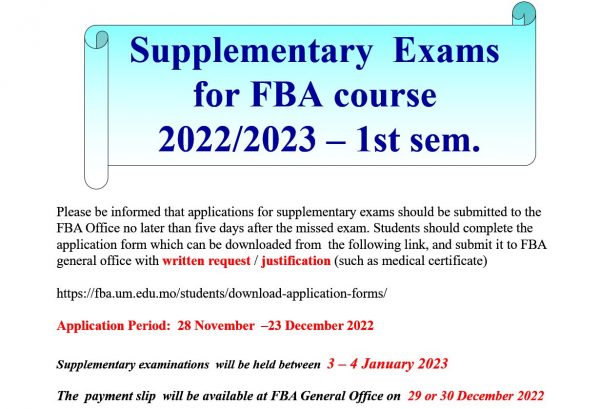 Application for Supplementary Examinations (2022/2023 1st Semester ...