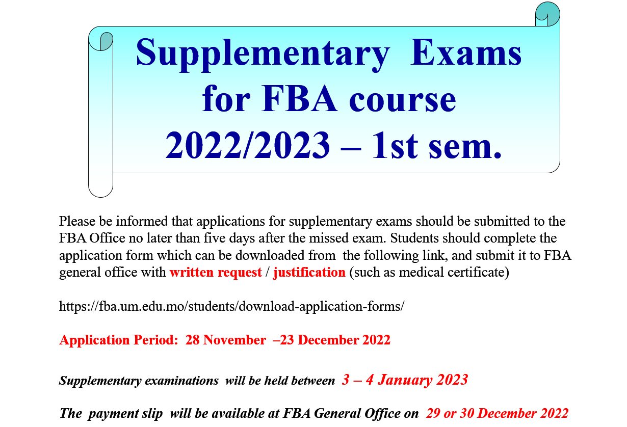 Application for Supplementary Examinations (2022/2023 1st Semester ...