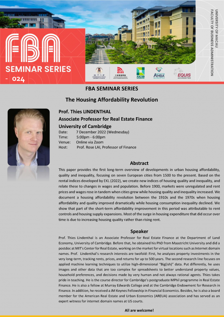 FBA Seminar Series: “The Housing Affordability Revolution” by Prof ...